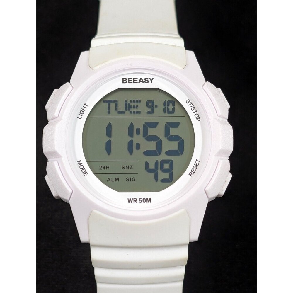 Beeasy Mens White Digital Watch Stopwatch Alarm Light - Gem